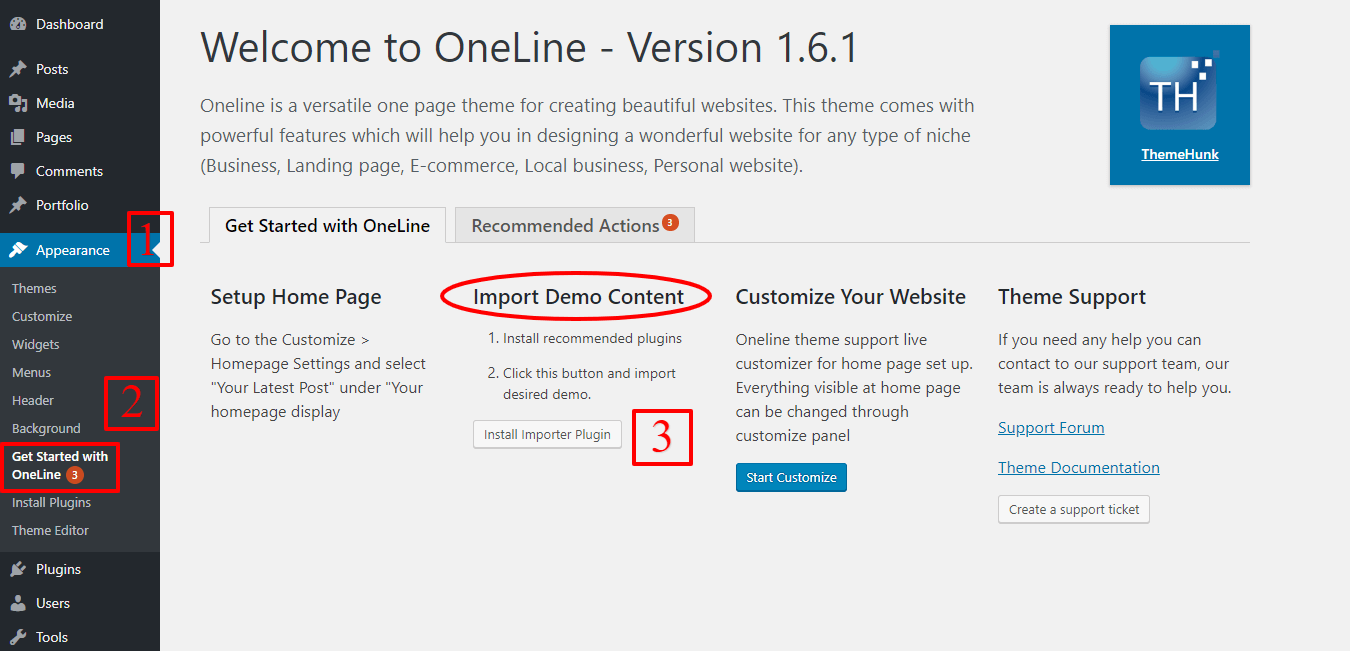 One Click Premium Demo Import Oneline Pro Themehunk